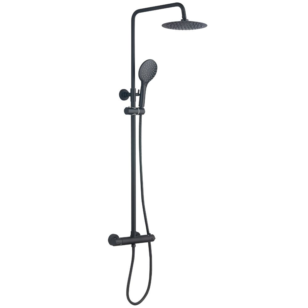 Orca Premium Matt Black Round Overhead Shower Kit - Bathroom Point